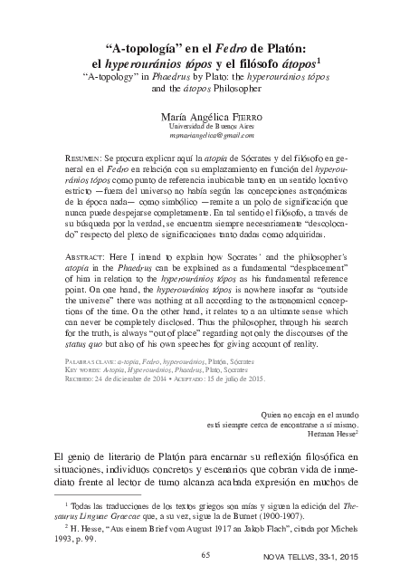 (PDF) “A-topología” en el Fedro de Platón: el hyperouránios tópos y el ...