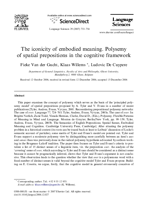 (PDF) The iconicity of embodied meaning. Polysemy of spatial prepositions in the cognitive framework