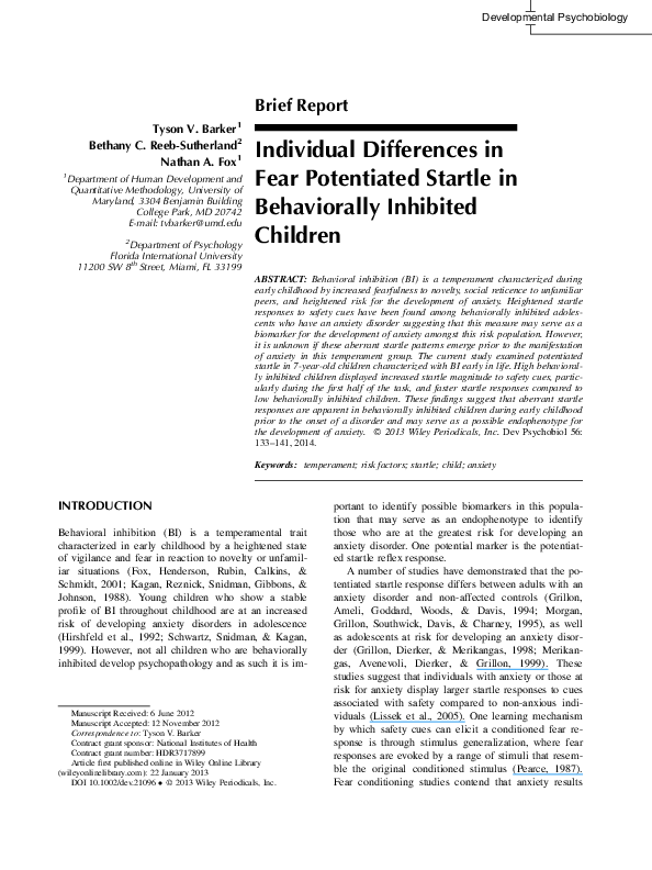 (PDF) Individual differences in fear potentiated startle in ...