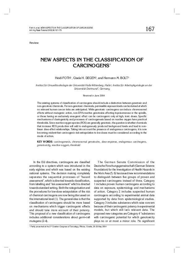 (PDF) New aspects in the classification of carcinogens