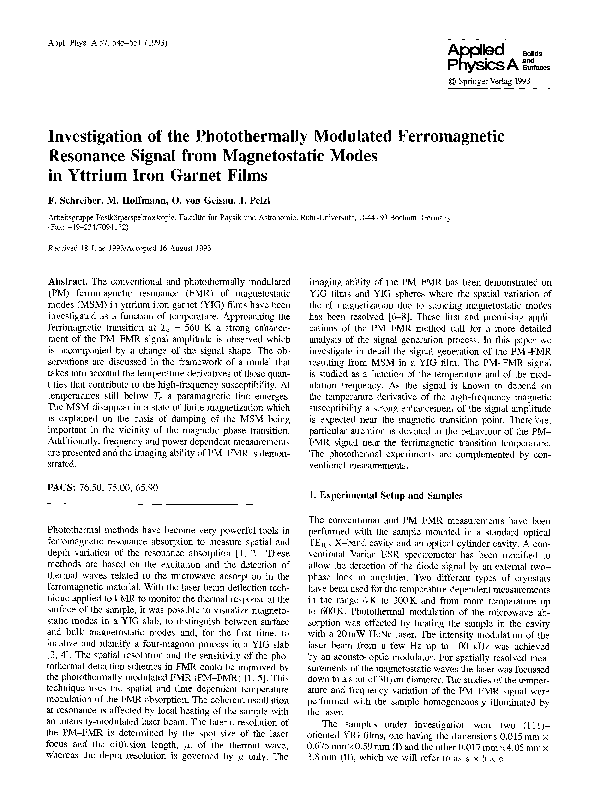 (PDF) Local Excitation of Magnetostatic Modes in YIG | Elisa Elisa papa ...