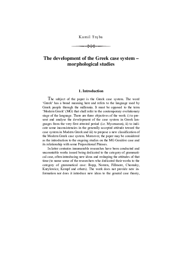 'The development of the Greek case system – morphological studies' [in ...