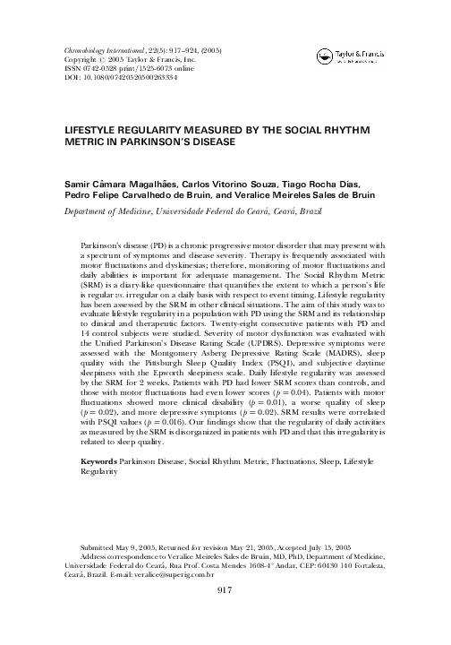 (PDF) Lifestyle Regularity Measured by The Social Rhythm Metric in ...