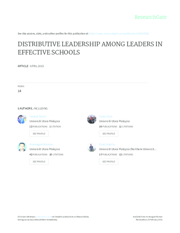 (PDF) DISTRIBUTIVE LEADERSHIP AMONG LEADERS IN EFFECTIVE SCHOOLS 12 ...