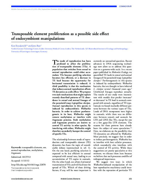 (PDF) Transposable element proliferation as a possible side effect of ...