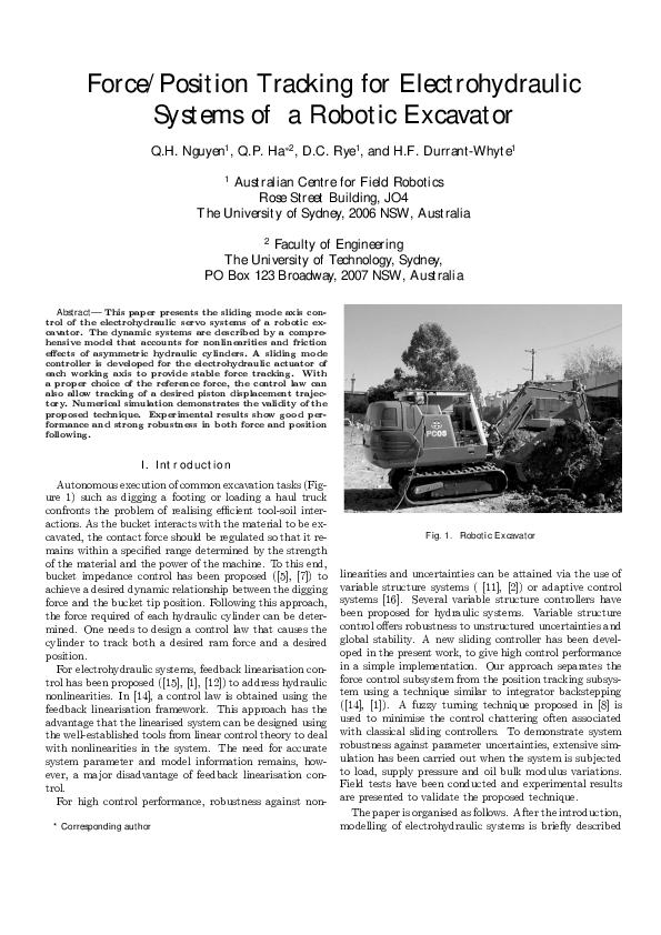 (PDF) Force/position tracking for electrohydraulic systems of a robotic ...