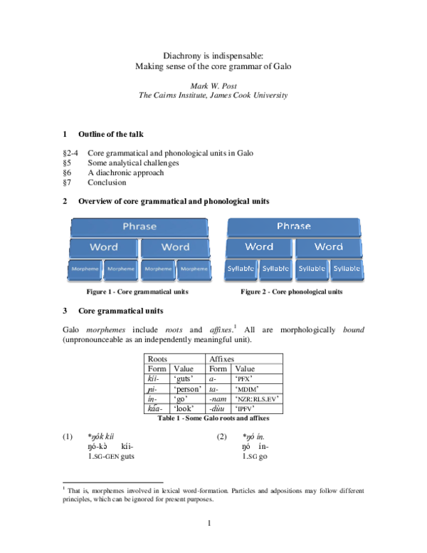 (PDF) Diachrony is indispensable: Making sense of the core grammar of Galo