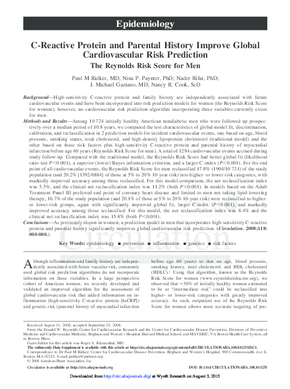 (PDF) C-Reactive Protein and Parental History Improve Global ...