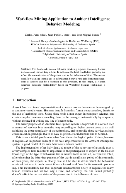 (PDF) Workflow Mining Application to Ambient Intelligence Behavior Modeling