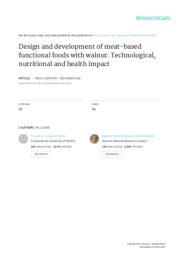 (PDF) Design and development of meat-based functional foods with walnut ...