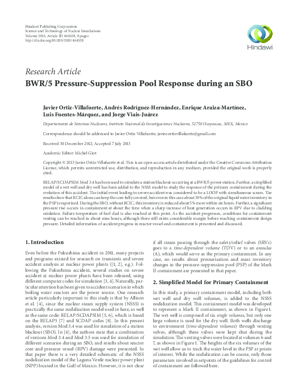 (PDF) BWR/5 Pressure-Suppression Pool Response during an SBO