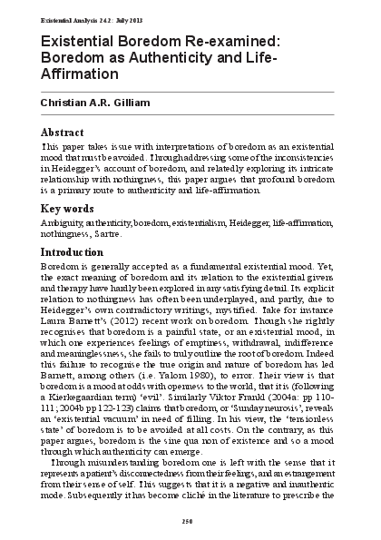 (PDF) Existential Boredom Re-examined: Boredom as Authenticity and Life ...
