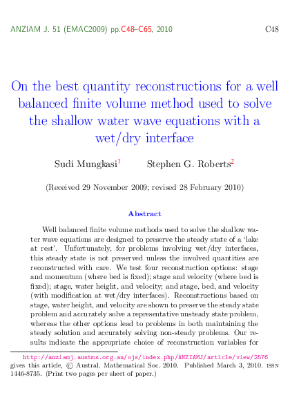 (PDF) On the best quantity reconstructions for a well balanced finite ...
