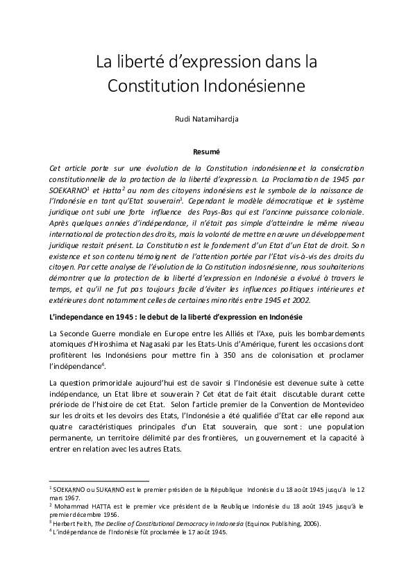 (PDF) La liberté d'expression dans la Constitution Indonésienne