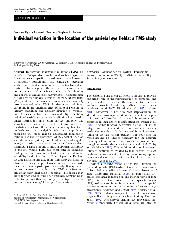 (PDF) Individual variation in the location of the parietal eye fields ...