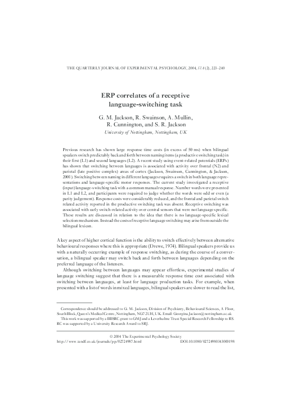 (PDF) ERP Study of Receptive Language Switching Effects