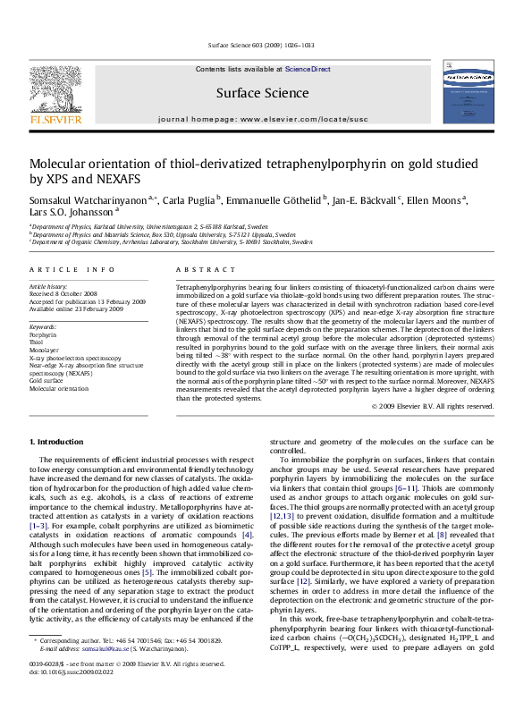 (PDF) Molecular orientation of thiol-derivatized tetraphenylporphyrin ...