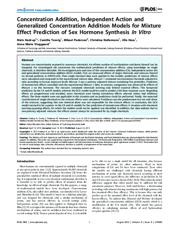 (PDF) Concentration Addition, Independent Action and Generalized ...