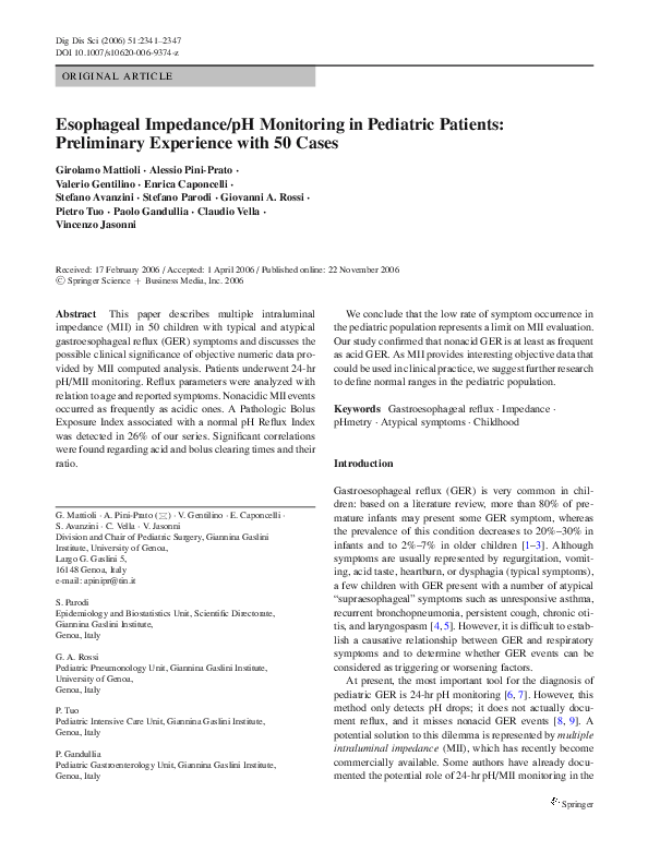 (PDF) Esophageal Impedance/pH Monitoring in Pediatric Patients ...