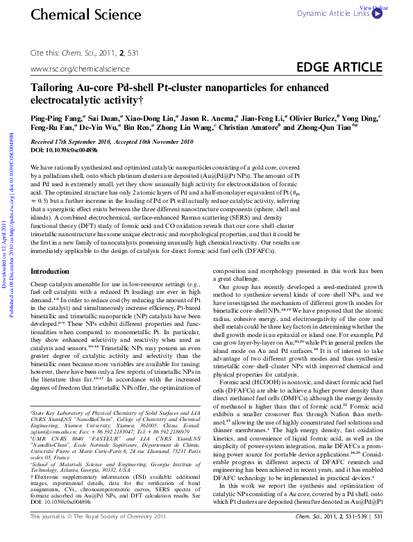 Pdf Tailoring Au Core Pd Shell Pt Cluster Nanoparticles For Enhanced Electrocatalytic Activity
