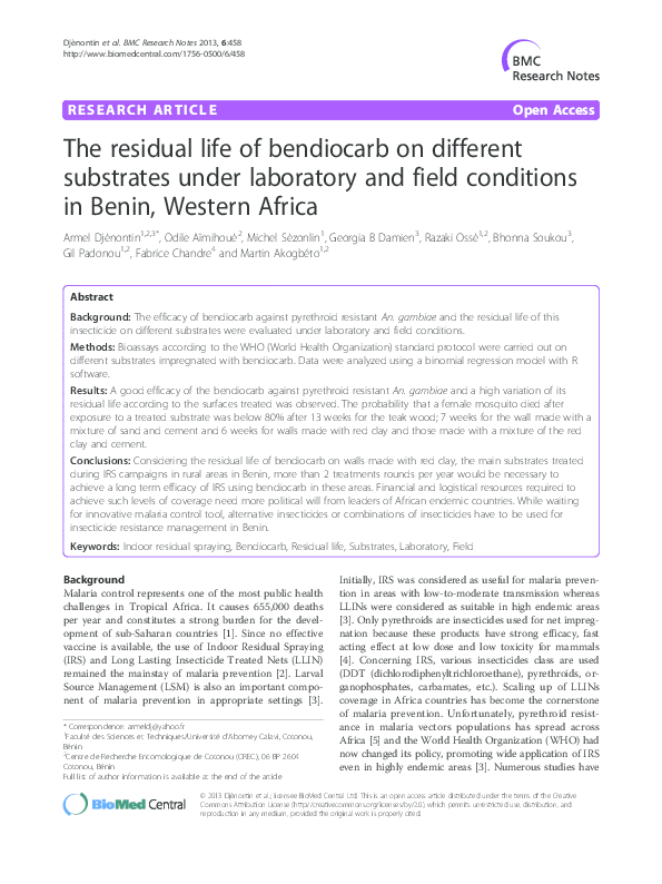 (PDF) The residual life of bendiocarb on different substrates under ...