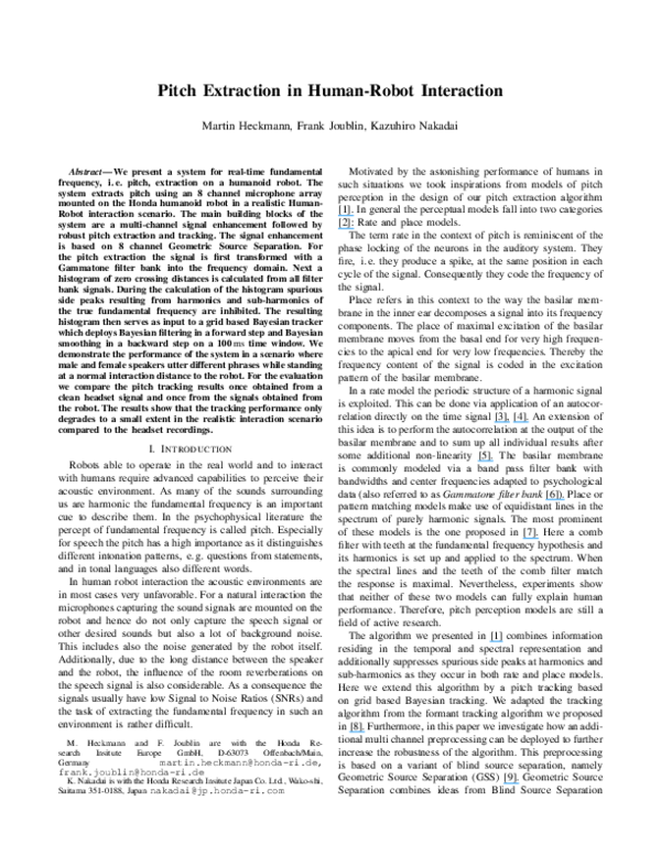 (PDF) Pitch extraction in Human-Robot interaction