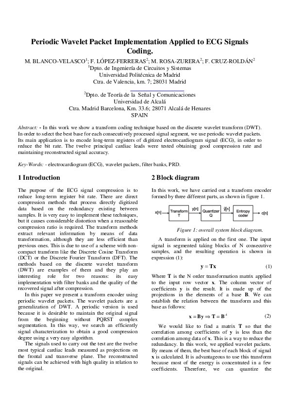 Pdf Periodic Wavelet Packet Implementation Applied To Ecg Signals Coding