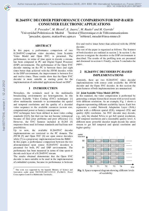 (PDF) H. 264/SVC decoder performance comparison for DSP-based consumer electronic applications