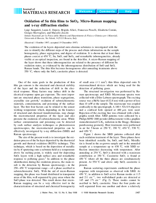 (PDF) Oxidation of Sn thin films to SnO2. Micro-Raman mapping and x-ray ...