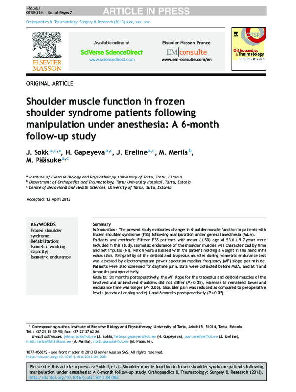 (PDF) Shoulder muscle function in frozen shoulder syndrome patients ...