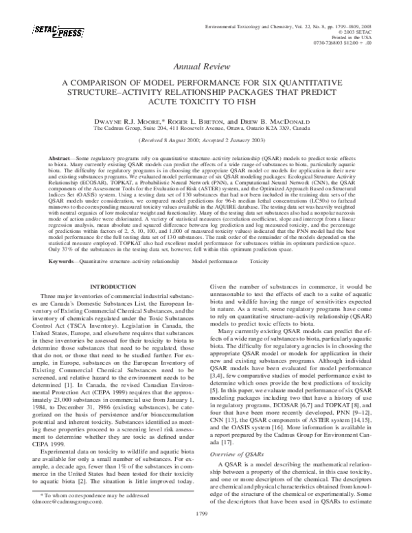(PDF) A Comparison of Model Performance for Six Quantitative Structure–Activity Relationship ...