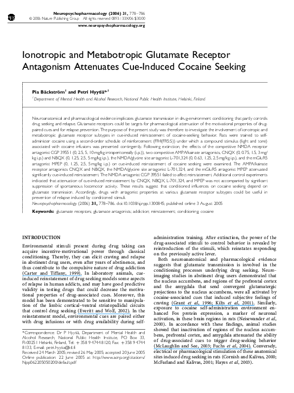(PDF) Ionotropic and metabotropic glutamate receptors show unique ...