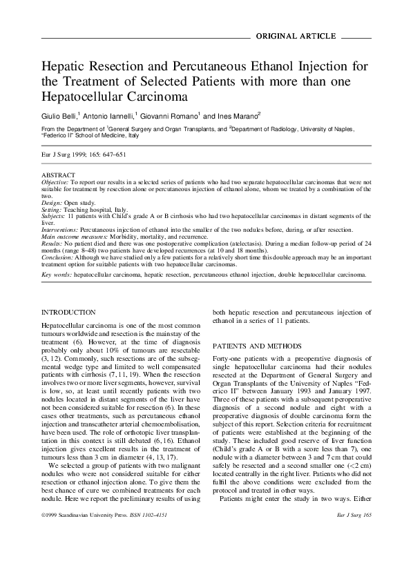 (PDF) Hepatic Resection and Percutaneous Ethanol Injection for the ...