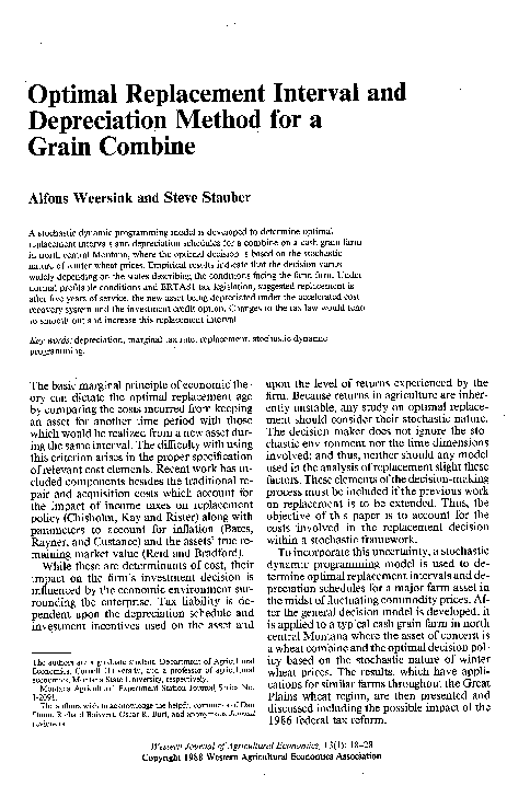 (PDF) Optimal replacement interval and depreciation method for a grain ...
