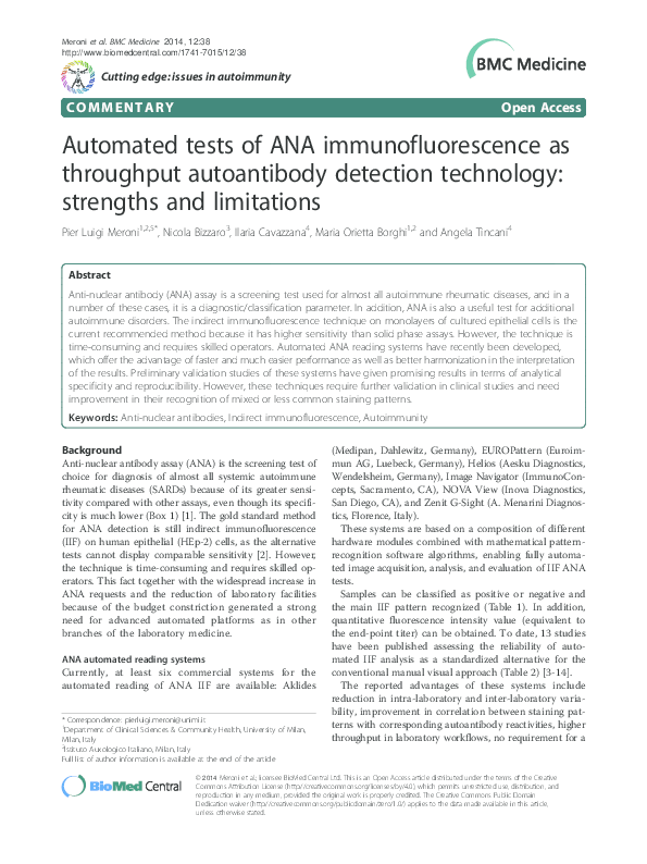 (PDF) Automated tests of ANA immunofluorescence as throughput ...