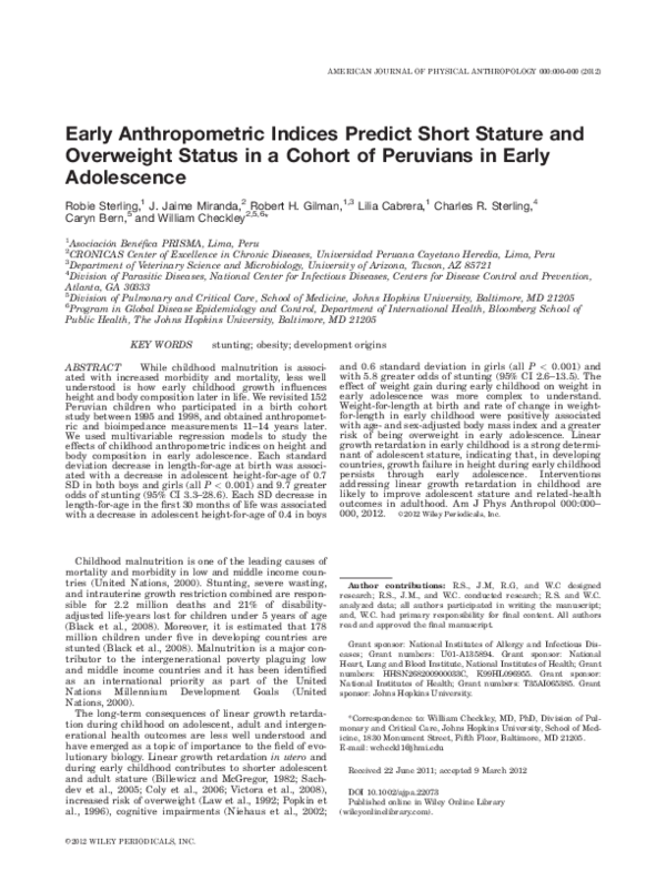 (PDF) Early anthropometric indices predict short stature and overweight ...