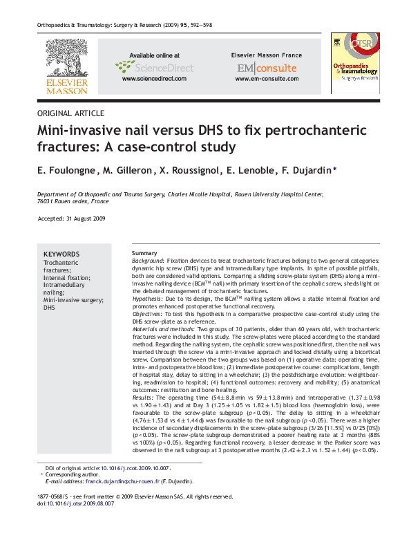 (PDF) Mini-invasive nail versus DHS to fix pertrochanteric fractures: a ...