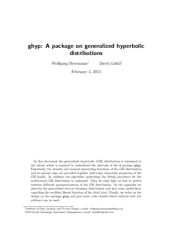 (PDF) ghyp: A package on generalized hyperbolic distributions