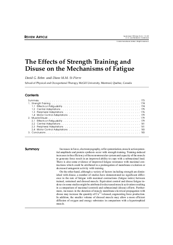 (PDF) The Effects of Strength Training and Disuse on the Mechanisms of ...