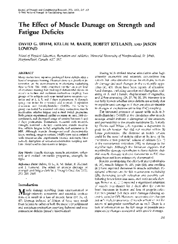 (PDF) The Effect of Muscle Damage on Strength and Fatigue Deficits