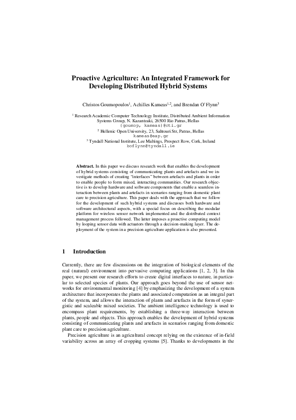 (PDF) Proactive Agriculture: An Integrated Framework for Developing Distributed Hybrid Systems