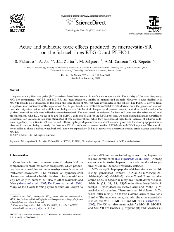 (PDF) Acute and subacute toxic effects produced by microcystin-YR on ...