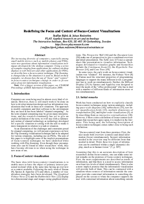 (PDF) Redefining the Focus and Context of Focus+Context Visualizations