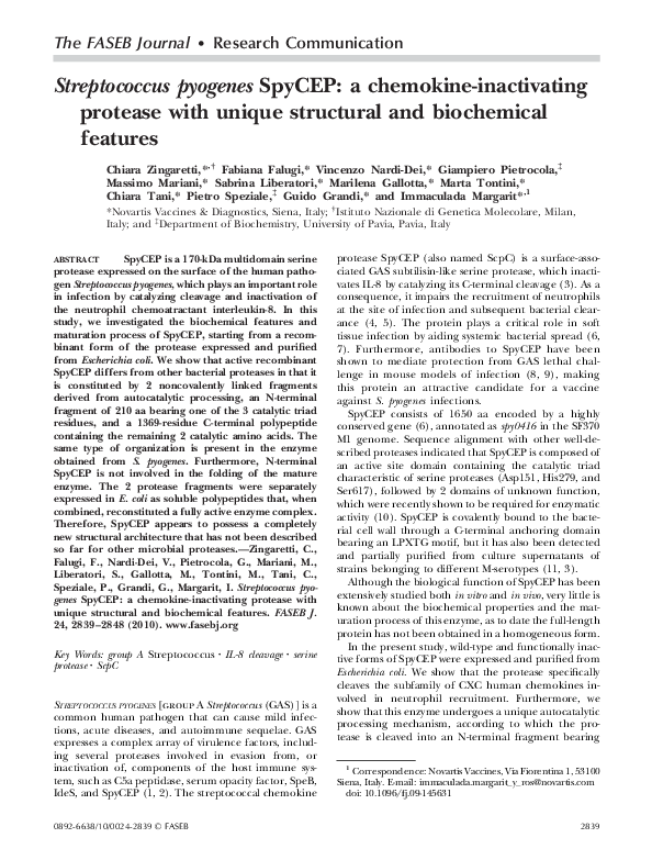 (PDF) Streptococcus pyogenes SpyCEP: a chemokine-inactivating protease ...