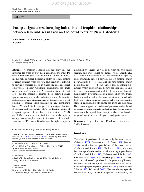 (PDF) Isotopic signatures, foraging habitats and trophic relationships ...