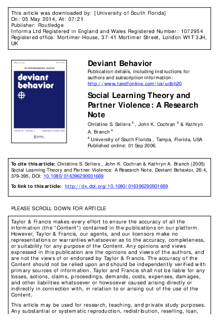 (PDF) Social Learning Theory and Partner Violence: A Research Note