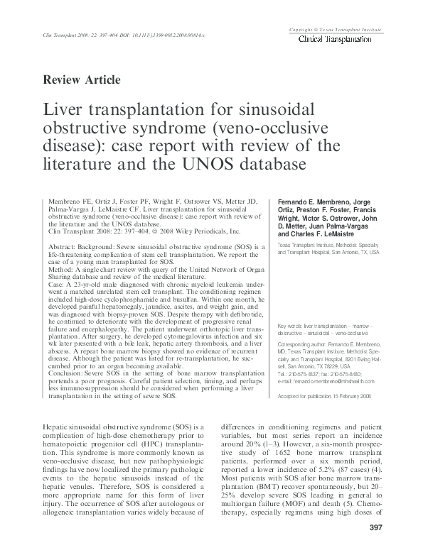 (PDF) Hepatic veno-occlusive disease (VOD) with complete occlusion of ...