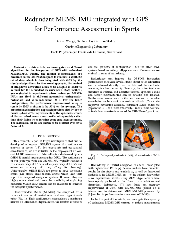 (PDF) Redundant MEMS-IMU integrated with GPS for performance assessment in sports