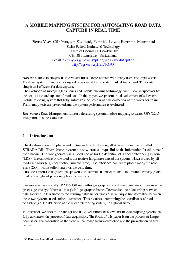 Pdf A Mobile Mapping System For Automating Road Data Capture In Real Time