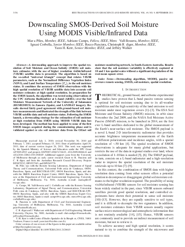 (PDF) Downscaling SMOS-Derived Soil Moisture Using MODIS Visible/Infrared Data